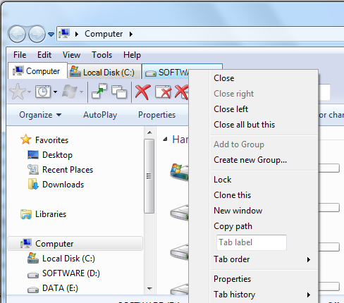 QTTabBar - Tabs in Explorer. Now Supports Windows 7